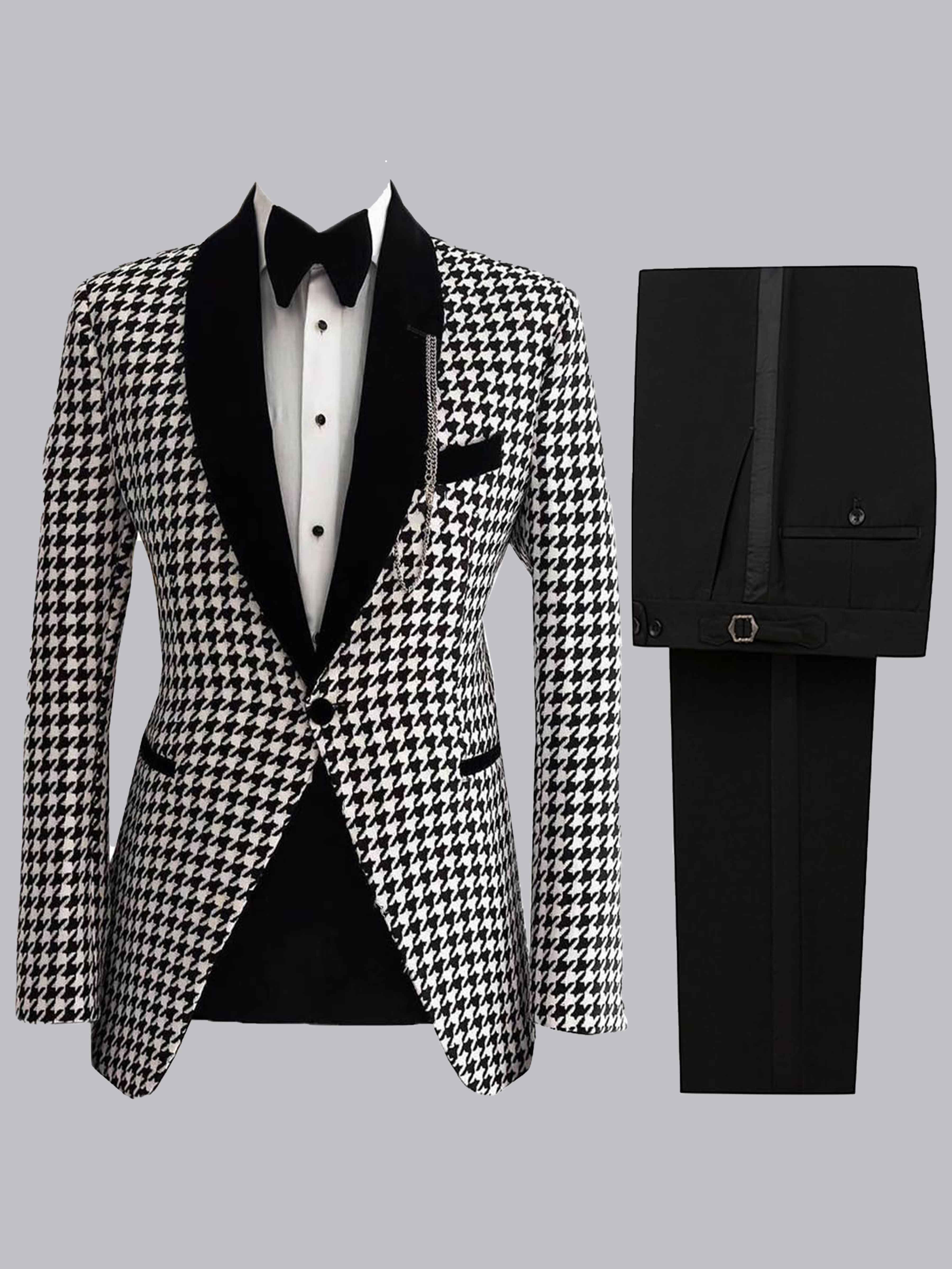 Men's Suits 2 Pieces Modern Style Houndstooth Suit for Wedding ...